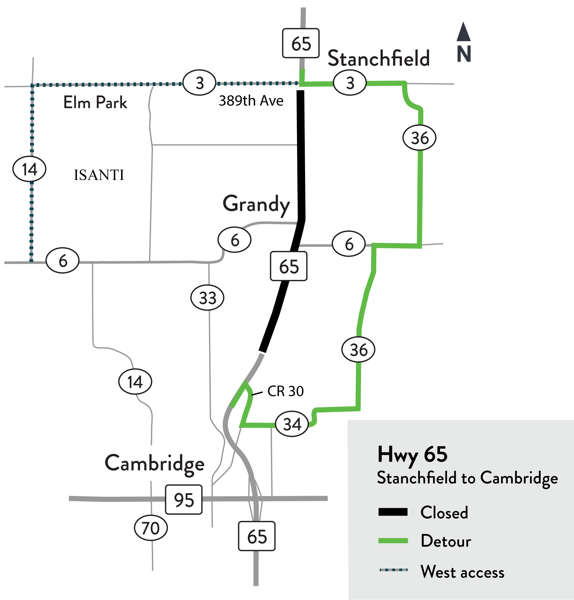 Major roadwork ahead on Highway 65, Cambridge to north of Braham (June ...