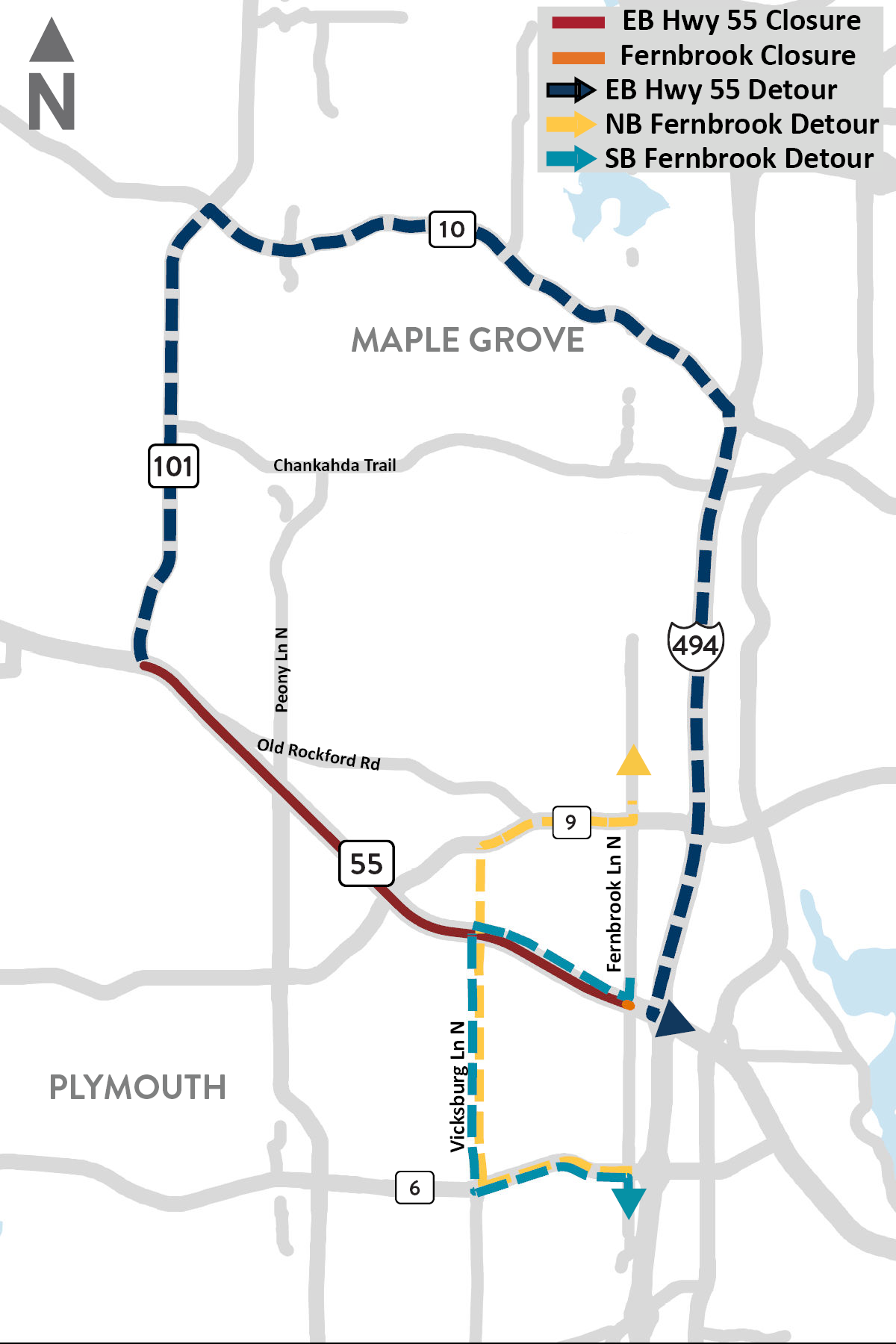 EB Hwy 55 and Fernbrook Ln. N. closures begin Sept. 20